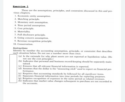 Solved Exercise 1 These are the assumptions, principles, and | Chegg.com