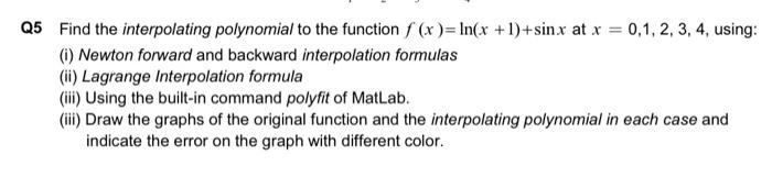 Solved Q5 Find the interpolating polynomial to the function | Chegg.com