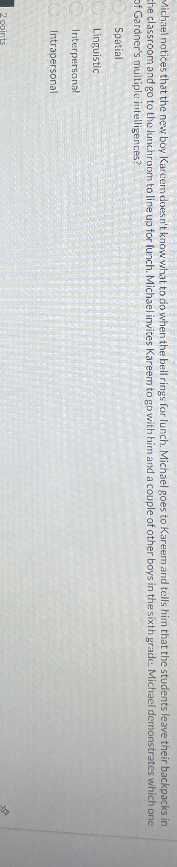 Solved Michael notices that the new boy Kareem doesn't know | Chegg.com