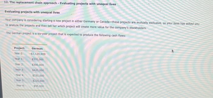 Solved 12. The replacement chain approach - Evaluating | Chegg.com