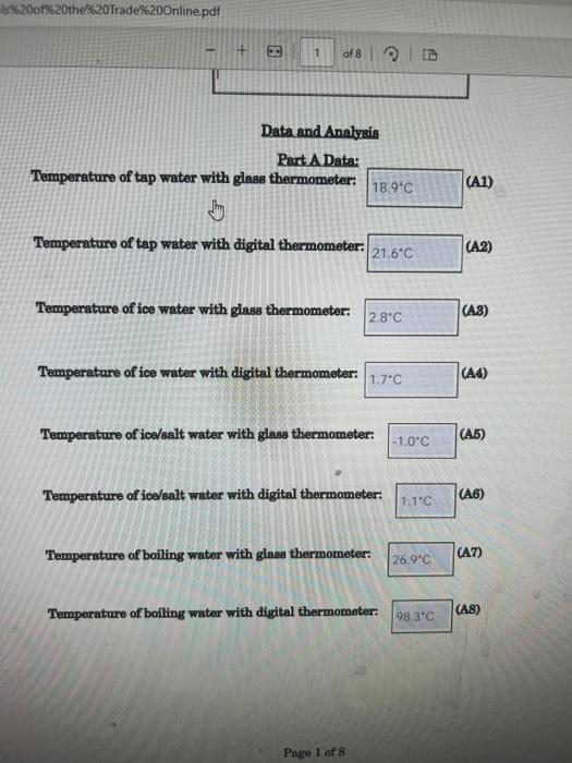 Chem 143 Tools of the Trade Lab Report Data and | Chegg.com
