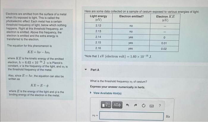 Solved Electrons are emitted from the surface of a metal | Chegg.com