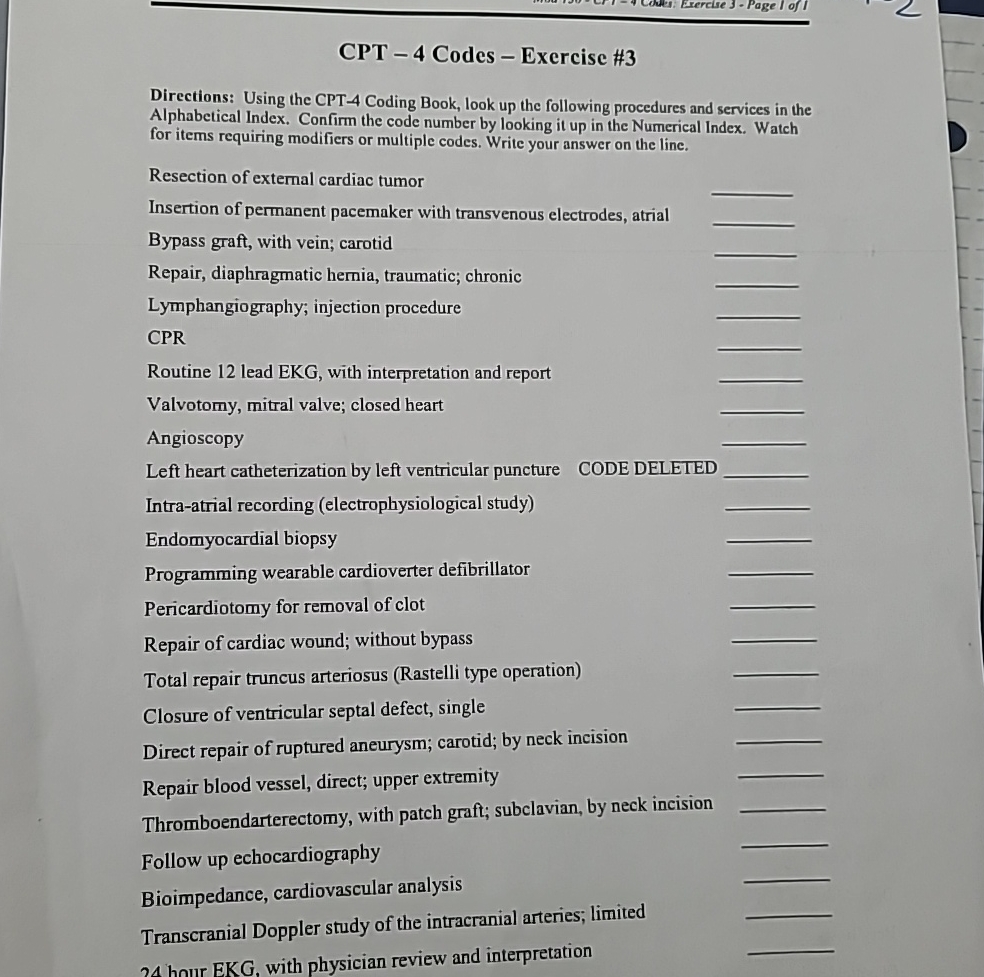 Solved CPT - 4 ﻿Codes - ﻿Exercise #3Directions: Using the | Chegg.com