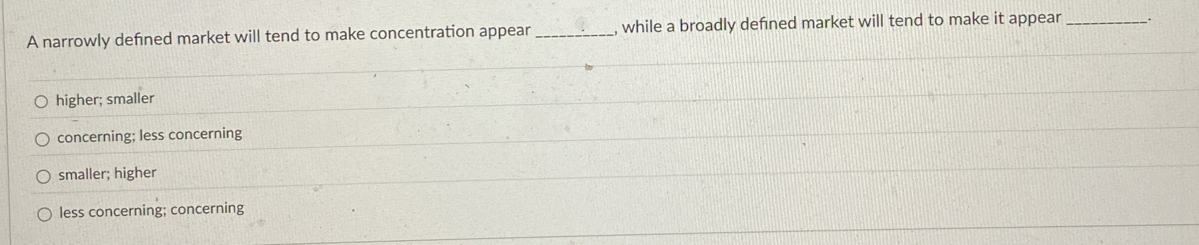 Solved A narrowly defined market will tend to make | Chegg.com