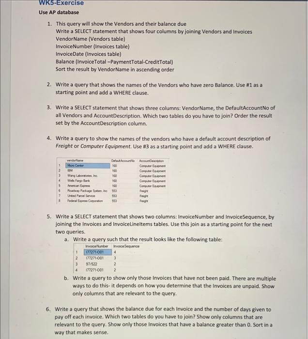1. This query will show the Vendors and their balance | Chegg.com