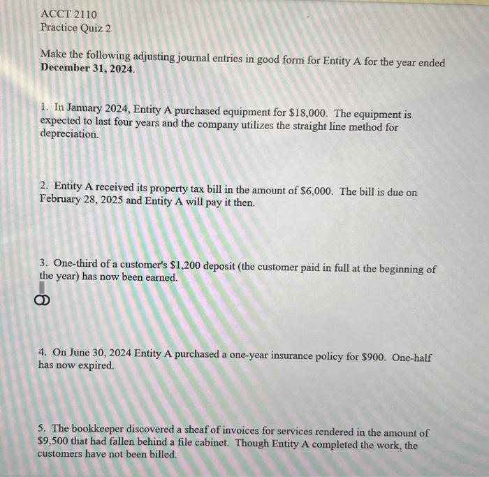 Solved Make the following adjusting journal entries in good | Chegg.com