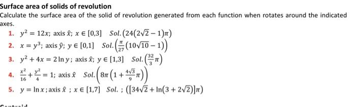 Solved Surface area of solids of revolution Calculate the | Chegg.com