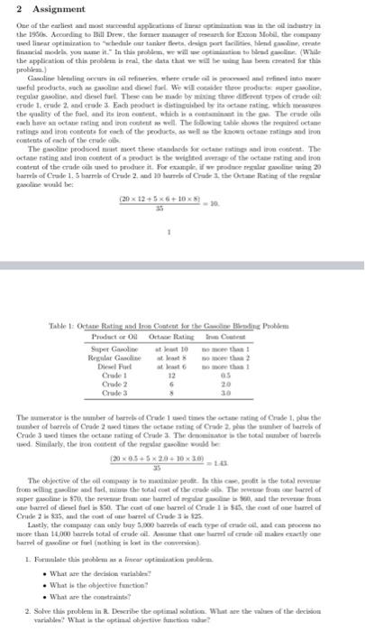 Solved 2 Assignment problem.] ratines and iron contente for | Chegg.com