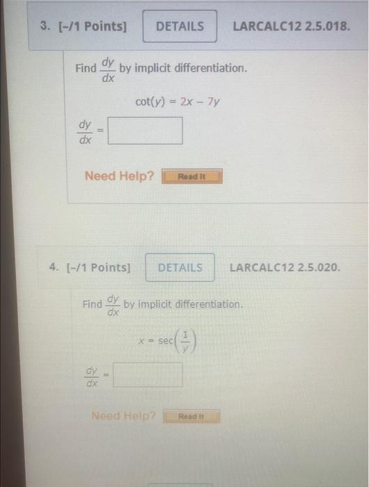 Solved Find dxdy by implicit differentiation. dxdy= [-/1 | Chegg.com