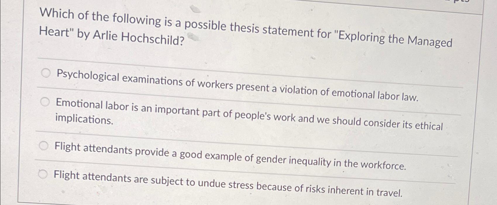 Solved Which of the following is a possible thesis statement | Chegg.com