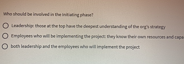Solved Who should be involved in the Initiating | Chegg.com