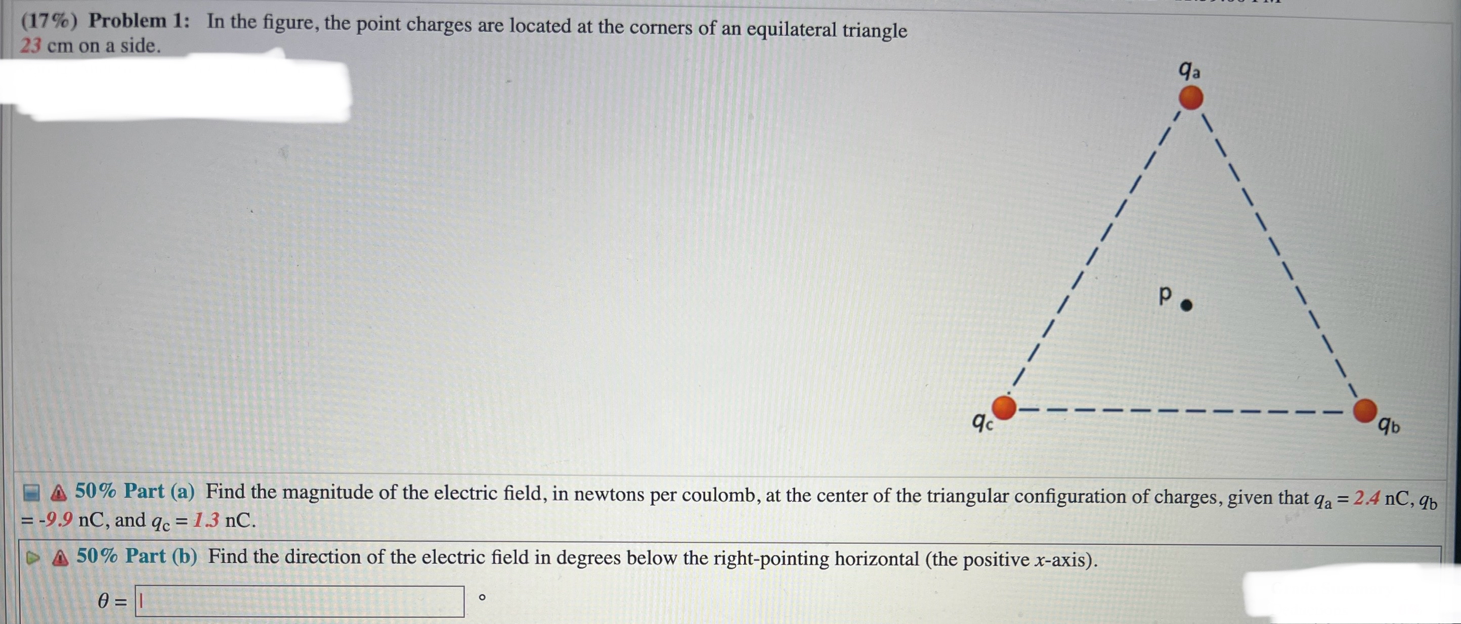 Solved (17%) ﻿Problem 1: In the figure, the point charges | Chegg.com