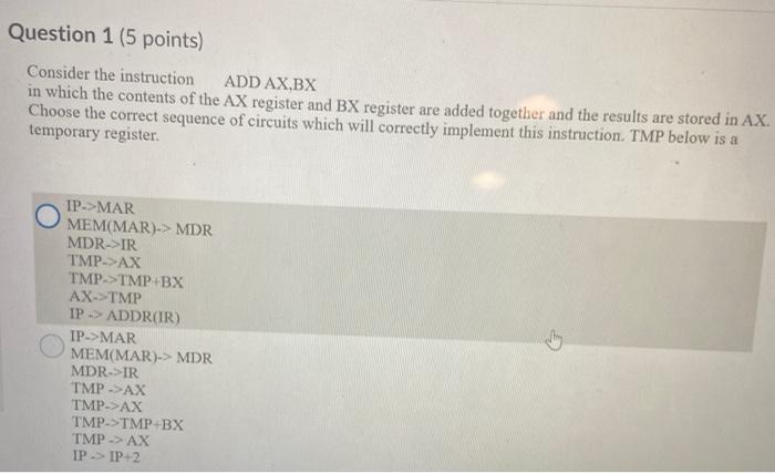 Solved Question 1 (5 points) Consider the instruction ADD | Chegg.com