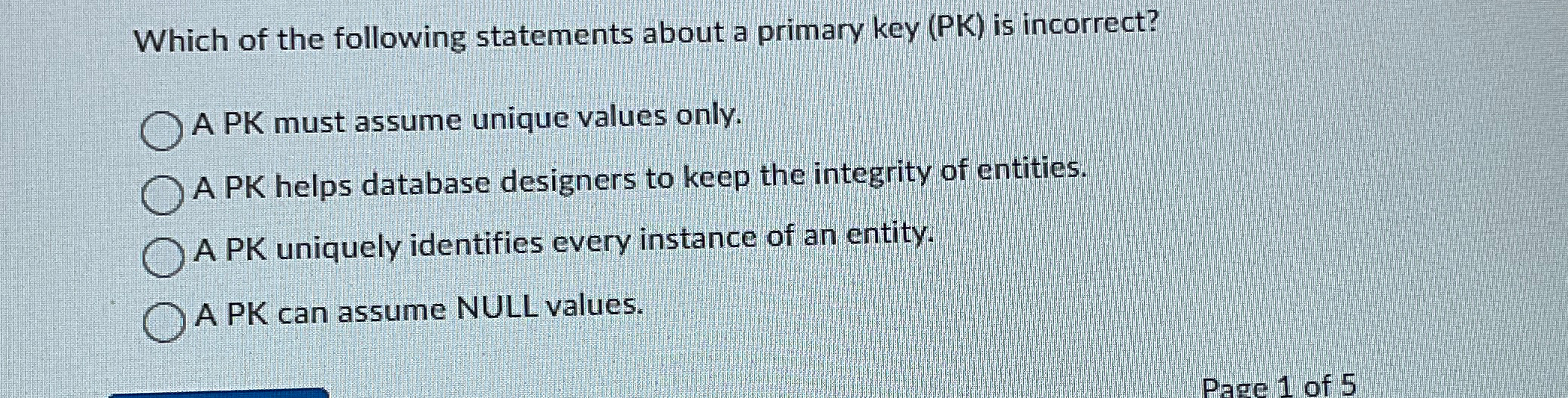 Solved Which of the following statements about a primary key | Chegg.com