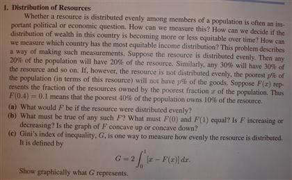 Whether a resource is distributed evenly among | Chegg.com