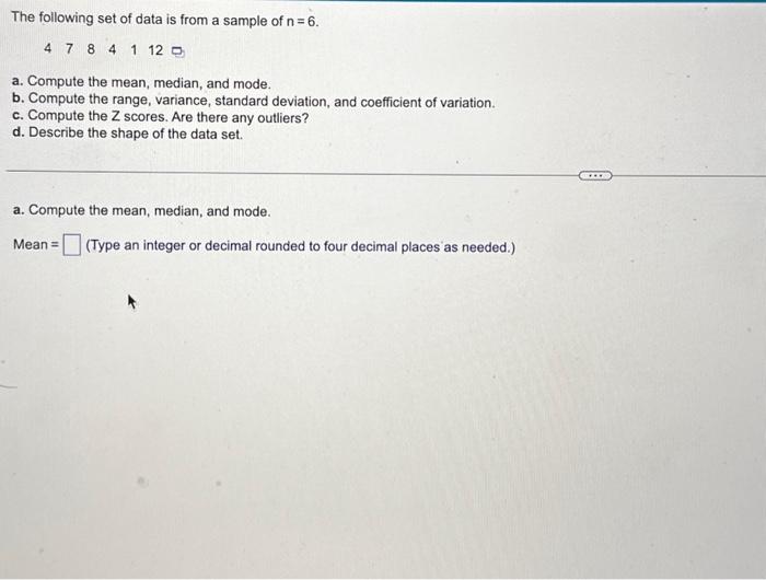 Solved The following set of data is from a sample of n=6. | Chegg.com