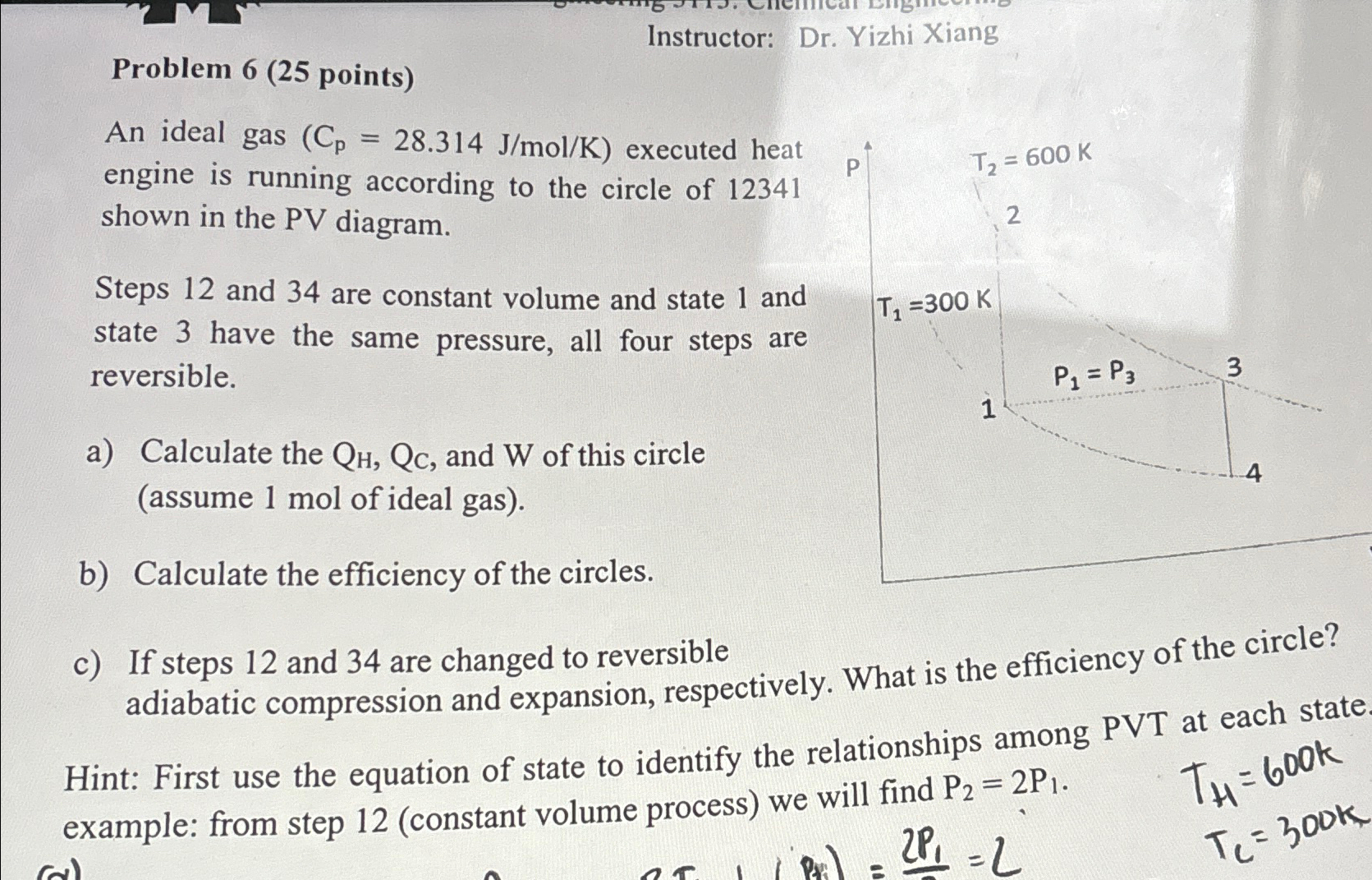 Solved An Problem 6 (25 ﻿points)An ideal gas )=(28.314JmolK | Chegg.com