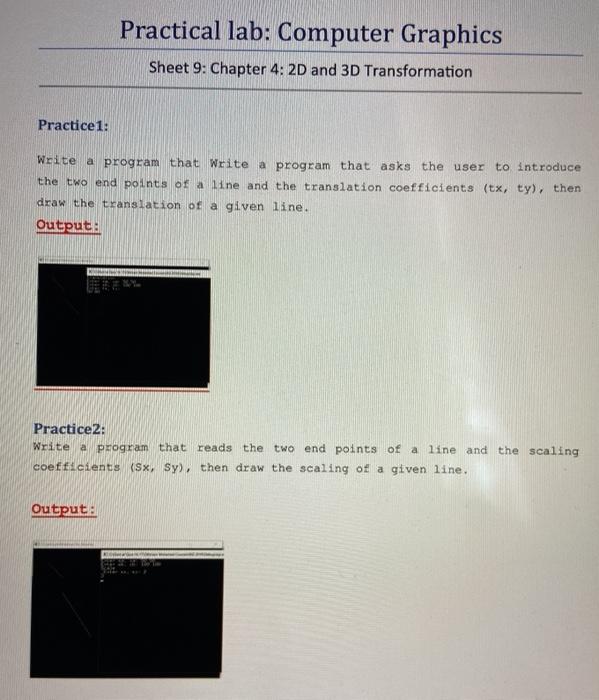 Solved Practical lab: Computer Graphics Sheet 9: Chapter 4: | Chegg.com