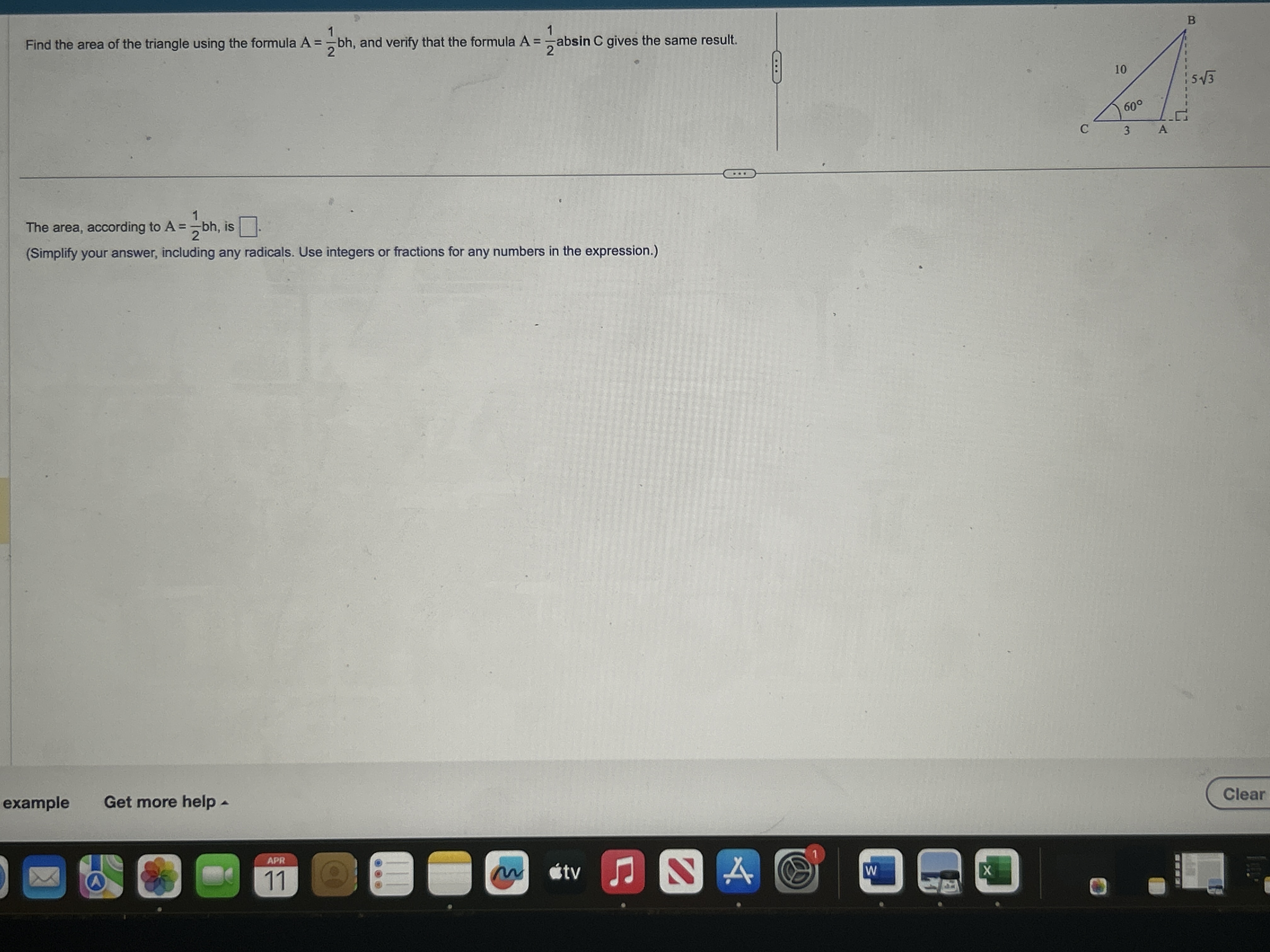 Solved Find the area of the triangle using the formula | Chegg.com