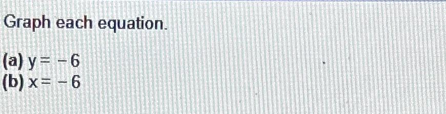 Solved Graph each equation.(a) y=-6(b) x=-6 | Chegg.com