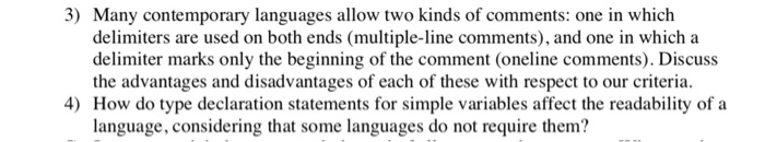 Solved 3) Many contemporary languages allow two kinds of | Chegg.com