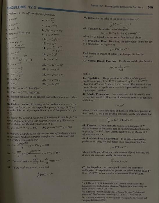 Solved In Problems 1−2k differentiate the function. y=5c4 2. | Chegg.com