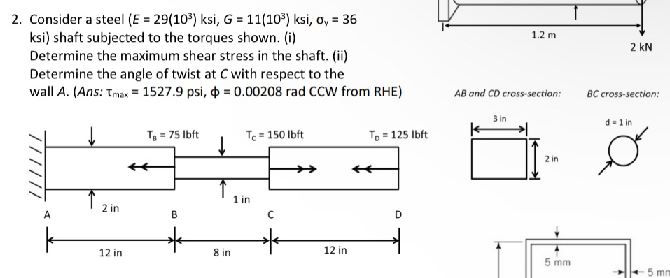 Solved Consider a steel ksi) ﻿shaft subjected to the | Chegg.com