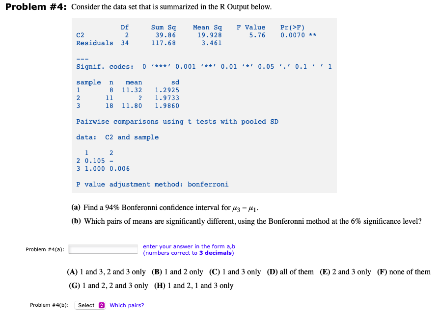 Solved Problem #4: Consider the data set that is summarized | Chegg.com