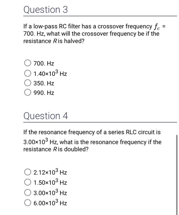 Solved If a low-pass RC filter has a crossover frequency fc= | Chegg.com