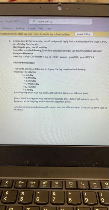 Solved 1. Given a date in the form date, marth and year (t | Chegg.com