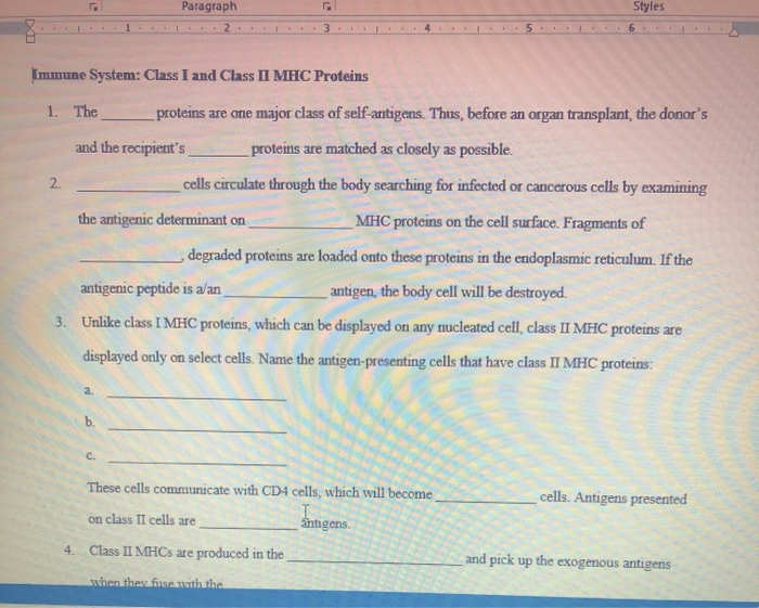 Solved Paragraph Styles 1..2 3 6 Immune System: Class I and | Chegg.com