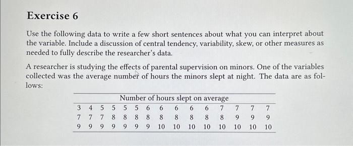 Solved Use the following data to write a few short sentences | Chegg.com