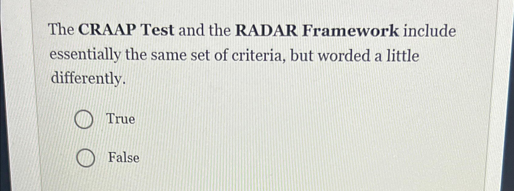 Solved The CRAAP Test and the RADAR Framework include | Chegg.com