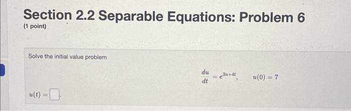 Solved Section 2 2 Separable Equations Problem 2 1 Point