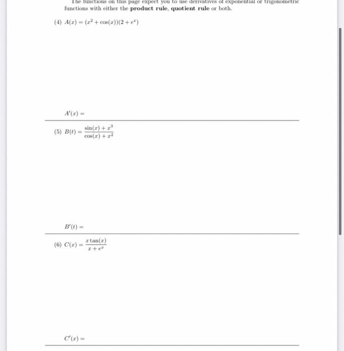 Solved functions with either the product rule, quotient rule | Chegg.com