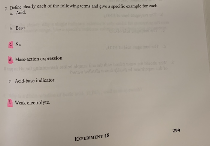 Solved Define clearly each of the following terms and give a | Chegg.com