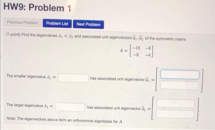 Solved HW9: Problem 1 Previous Problem Problem List Next | Chegg.com