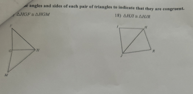 Solved Mark the angles and sides of each pair of triangles | Chegg.com