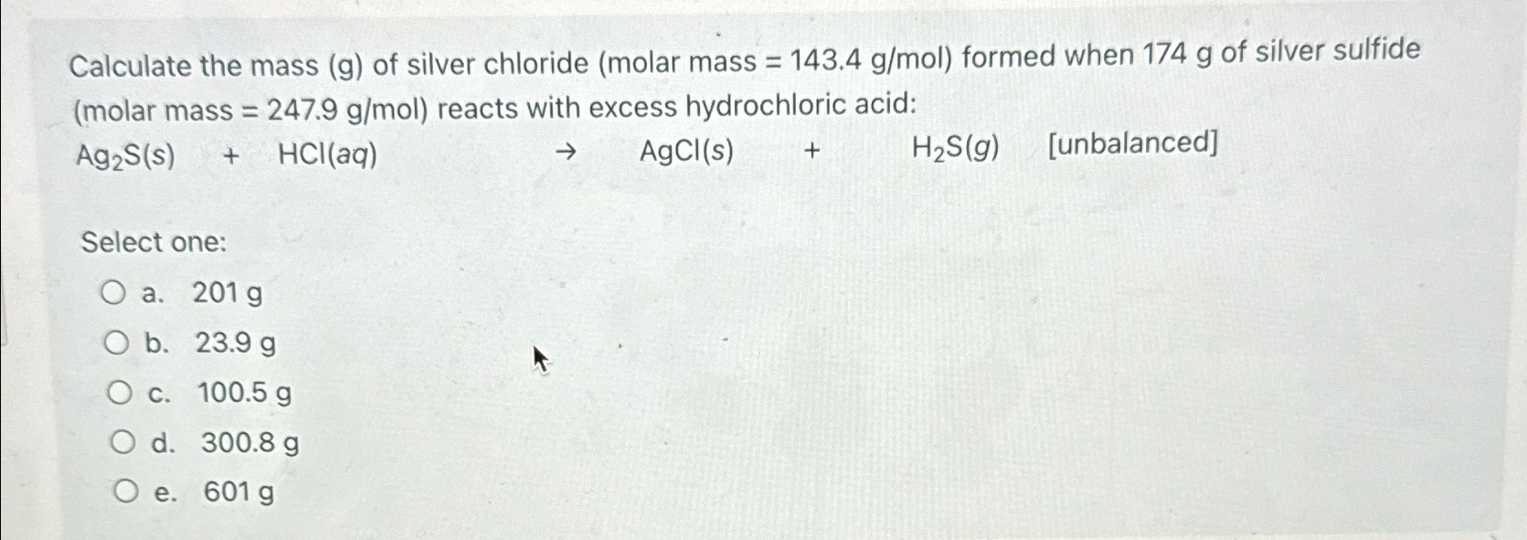 Solved Calculate the mass ) ﻿of silver chloride (molar mass | Chegg.com