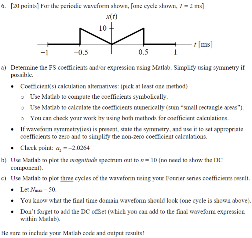 Solved [20 ﻿points] ﻿For the periodic waveform shown, [one | Chegg.com