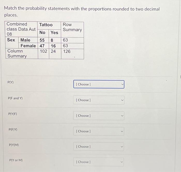 Solved Match the probability statements with the proportions | Chegg.com