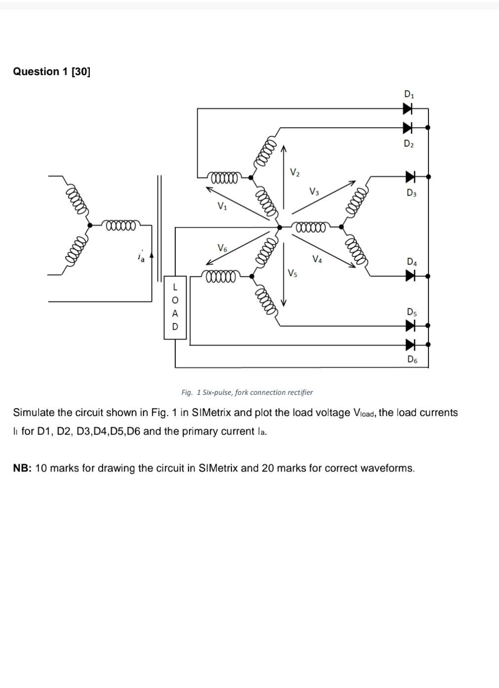 Question 1 [30] Fig. 1 Six-pulse, fork connection | Chegg.com