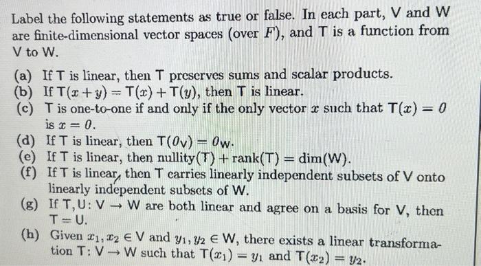 Solved Label the following statements as true or false. In | Chegg.com