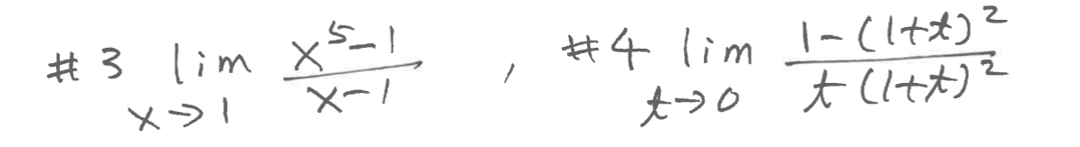 Solved #3 limx→1x5-1x-1, ﻿# limt→01-(1+x)2t(1+t)2 | Chegg.com