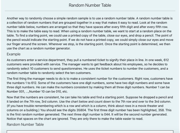 Solved Random Number Table Another way to randomly choose a | Chegg.com