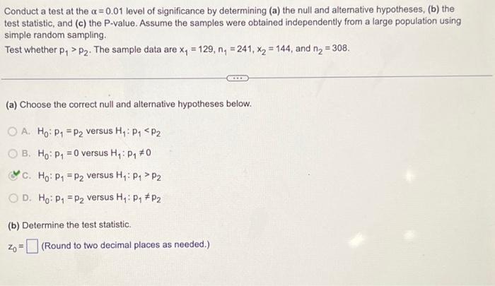 Solved Conduct a test at the \\( \\alpha=0.01 \\) level of | Chegg.com