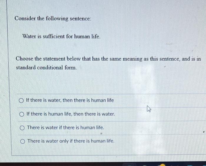 Consider the following sentence: Water is sufficient | Chegg.com
