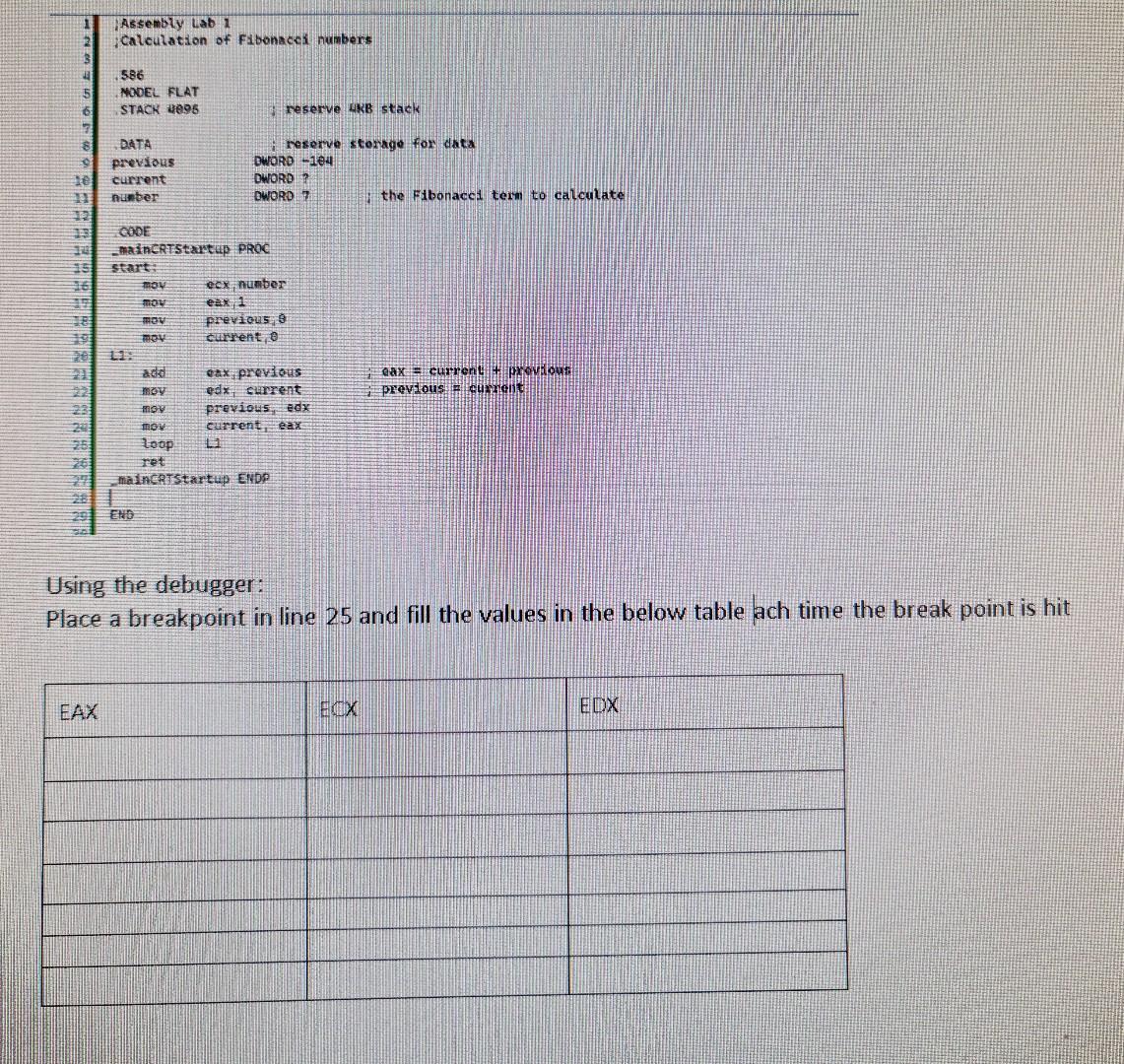 Solved Assembly Lab 1 calculation of Fibonacer numbers 586 | Chegg.com