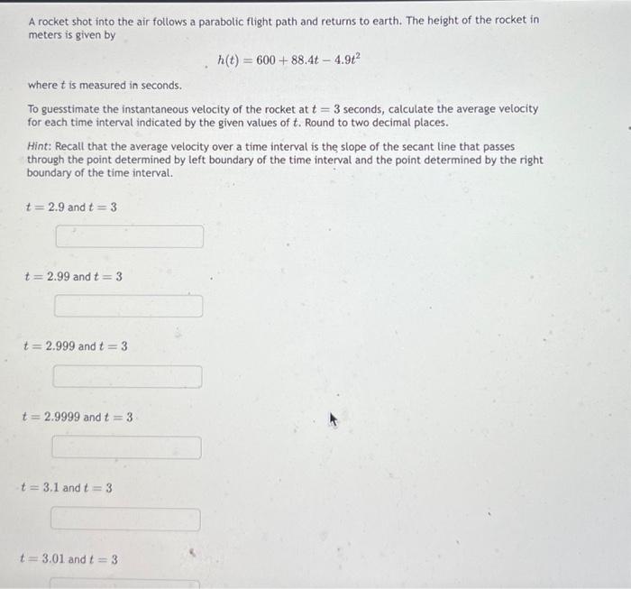 Solved A rocket shot into the air follows a parabolic flight | Chegg.com
