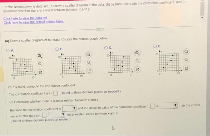 Solved For the accompanying data set, (a) draw a scatter | Chegg.com